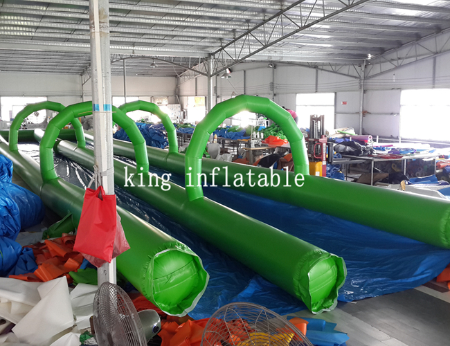 PVC Tarpaulin Inflatable Slip Slide 300m Long Double Lanes Inflatable ...