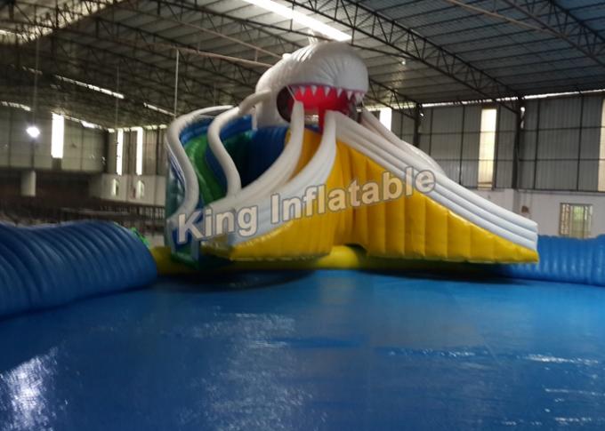 Giant Inflatable Water park Suit with White Shark Water Slide and float ...
