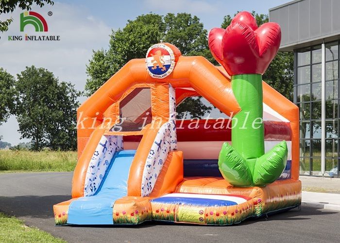Orange Inflatable Bouncee House Combo Slide Bright Tulip PVC Backyard ...