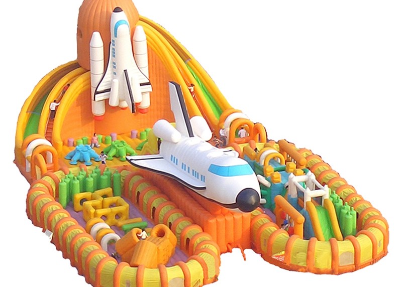 Orange Space Shuttle Inflatable Obstacle Course Sports Games 30m Long ...
