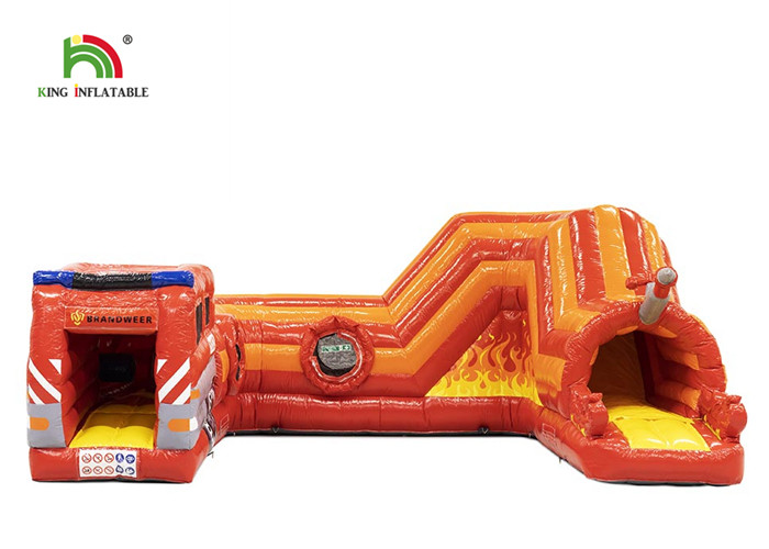 PVC 0.55mm 21ft Red Fire Truck Inflatable Obstacle Course For Kids