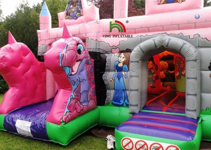 PVC Pink Dragon Cartoon Princess Combo Inflatable Bounce House With ...