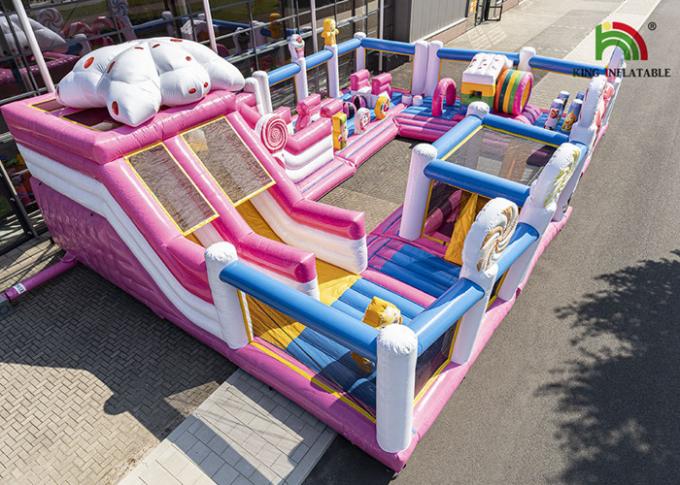 Commercial Plato PVC 10m Pink Candyland Inflatable Amusement Park With ...